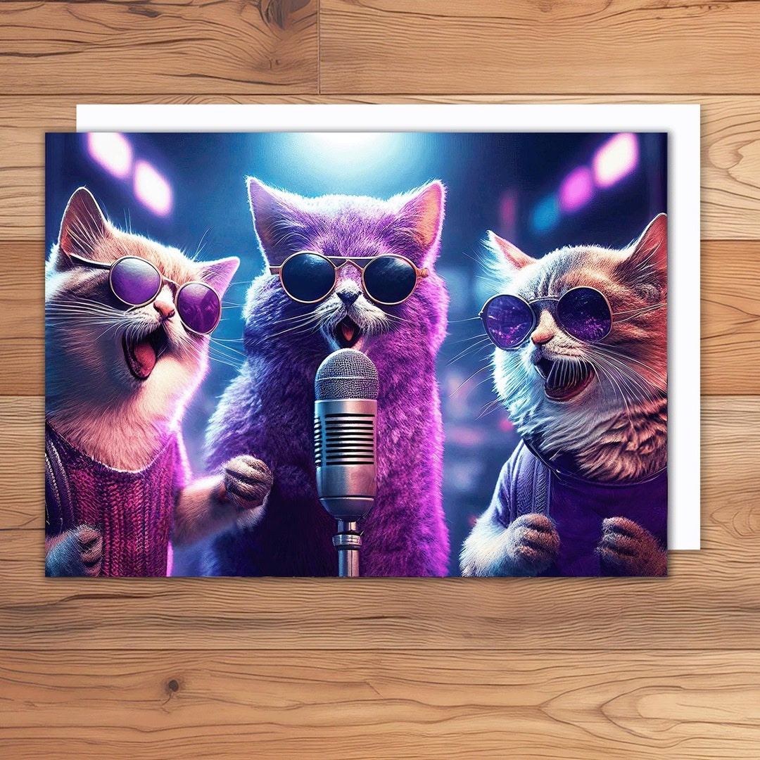 Cats Singing Card With Three Cats Wearing Glasses, Cool Cat Card ...