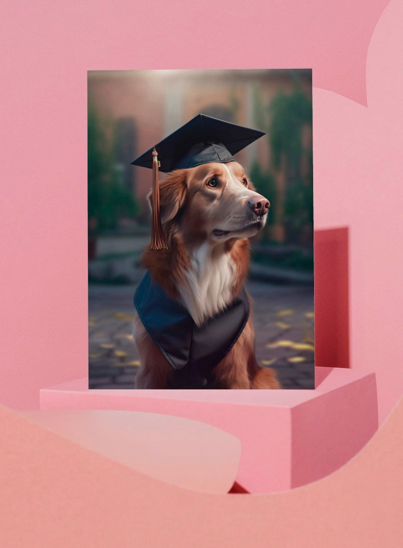 Graduation Dog in Cap and Gown Graduation Dog Card Personalized and ...