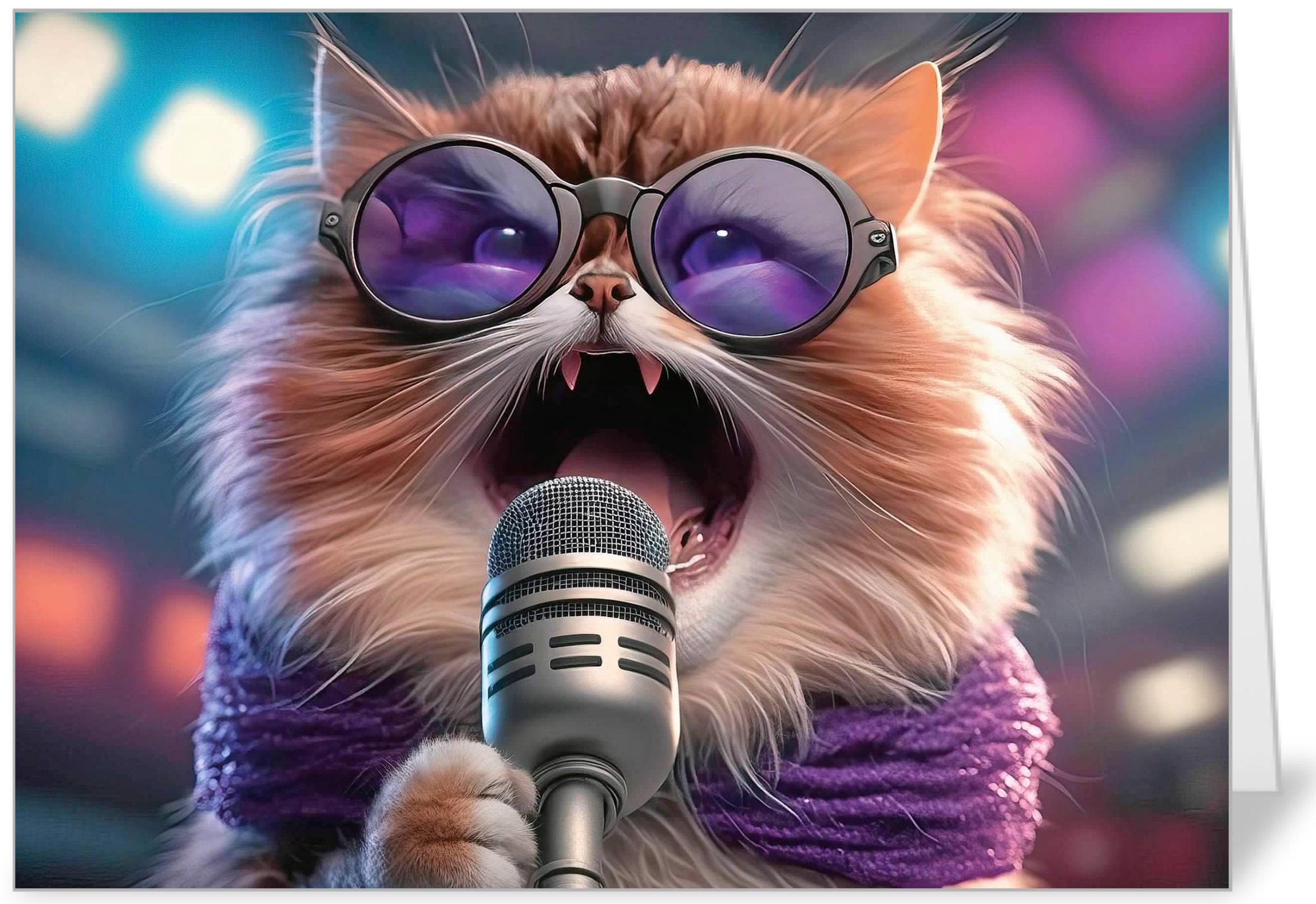 Singing Cat 5x7 Custom Personalized Greeting Cards With White Envelopes ...