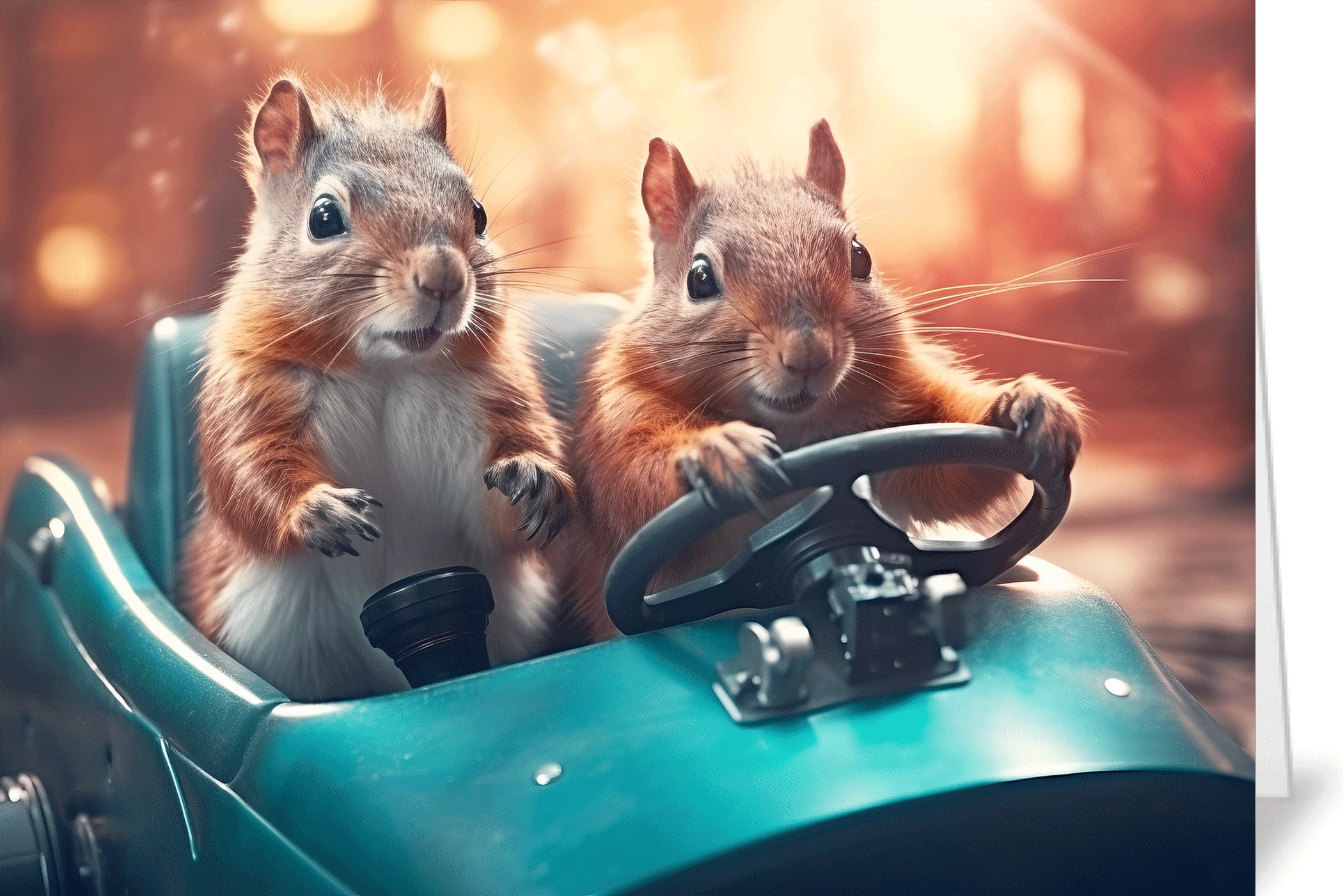 Two Squirrels Driving Car Funny Squirrel Custom Card for Mom, Dad Kids ...