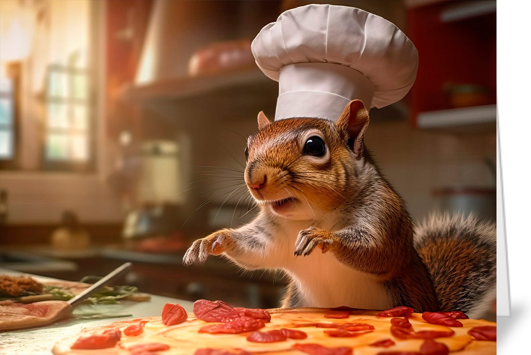 Squirrel Making Pizza Card With Squirrel Cooking Pizza Card Custom ...