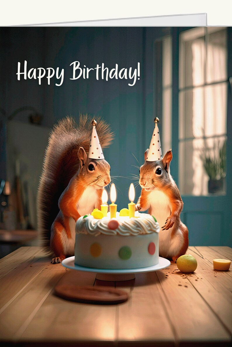 Squirrel Birthday Card With Birthday Cake Birthday Hats Birthday ...