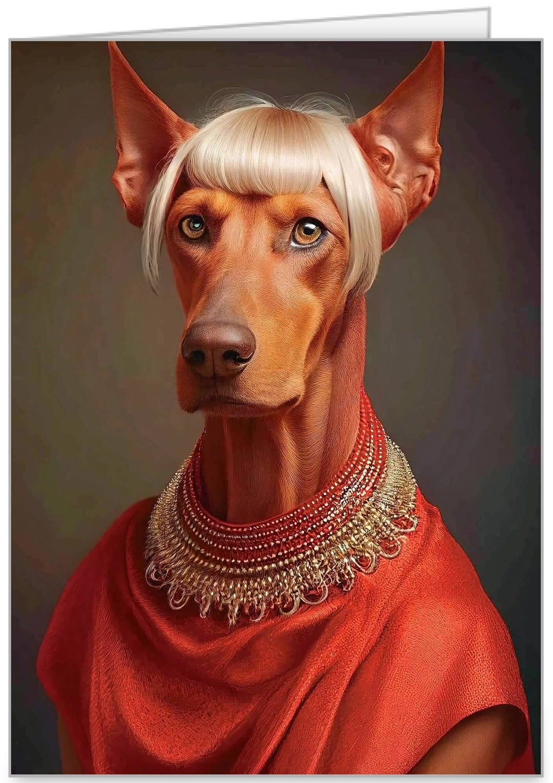 Doberman Pinscher Card Doberman Wearing a Wig Red Dress Dog Custom ...