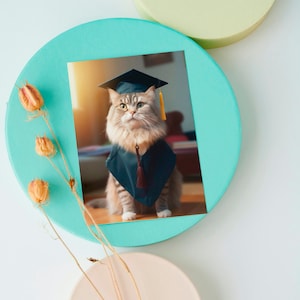 Graduation Cat in Cap and Gown Graduation Cat Card Personalized and ...