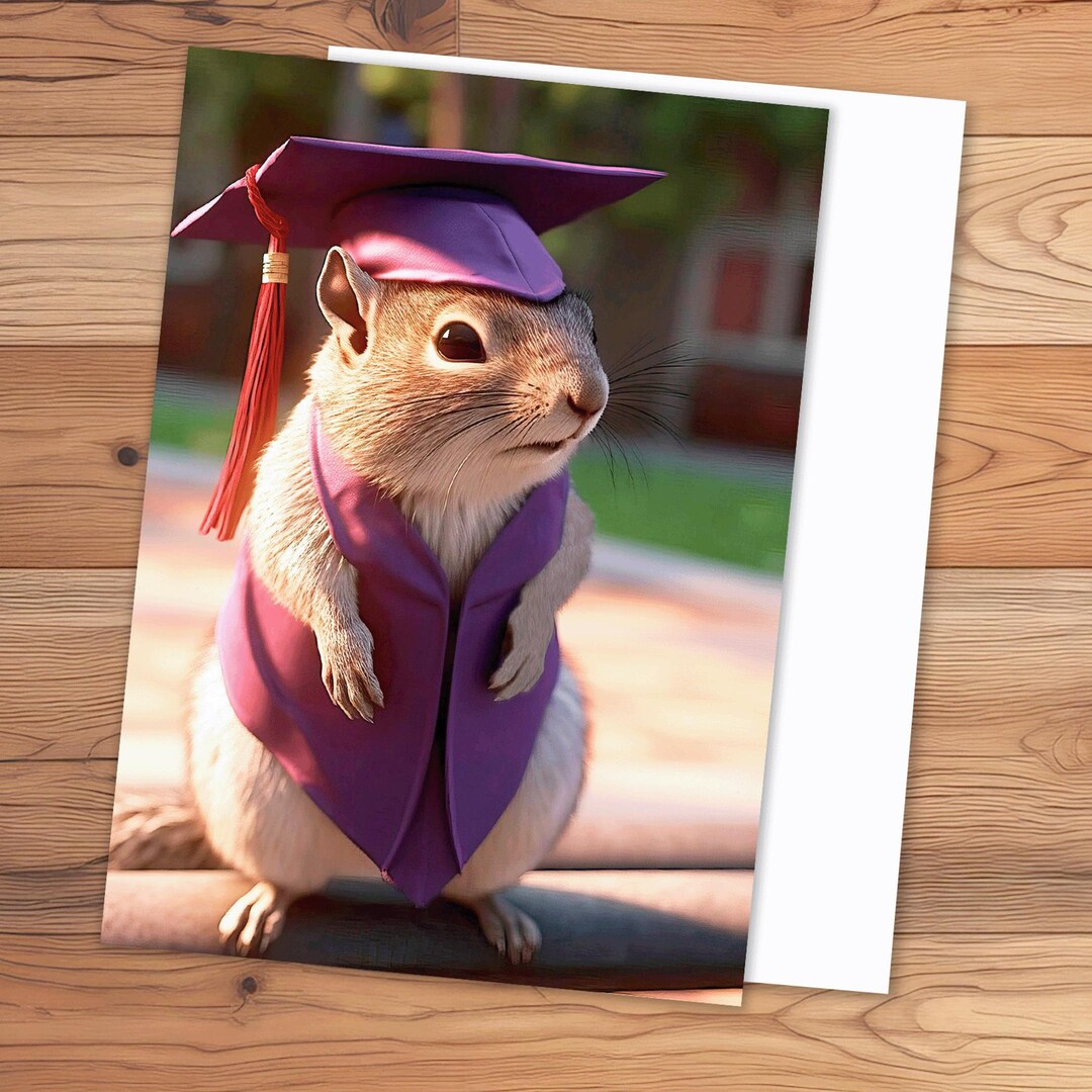 Graduation Squirrel in Cap and Gown Graduation Card With Squirrel ...