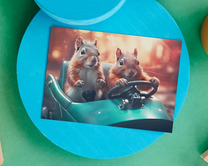 Two Squirrels Driving Car Funny Squirrel Custom Card for Mom, Dad Kids ...