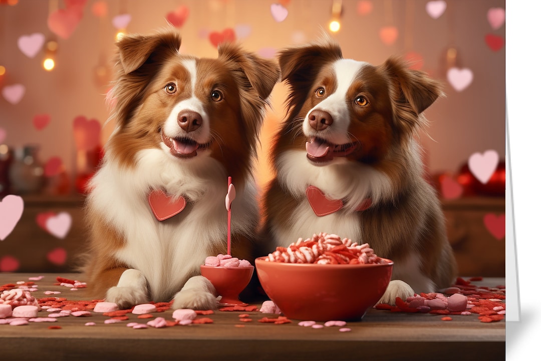 Two Border Collies, Dog Card With Hearts for Anniversary, Valentines ...
