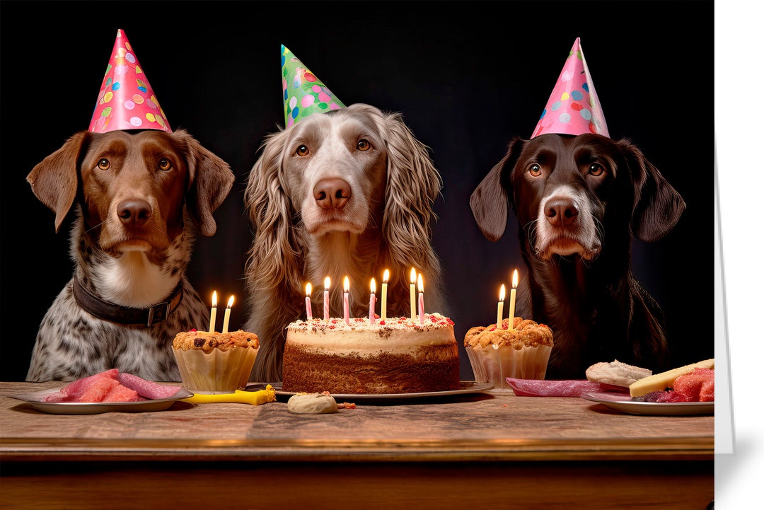 Three Birthday Dogs With Cake, Birthday Card, Dog Birthday Card ...
