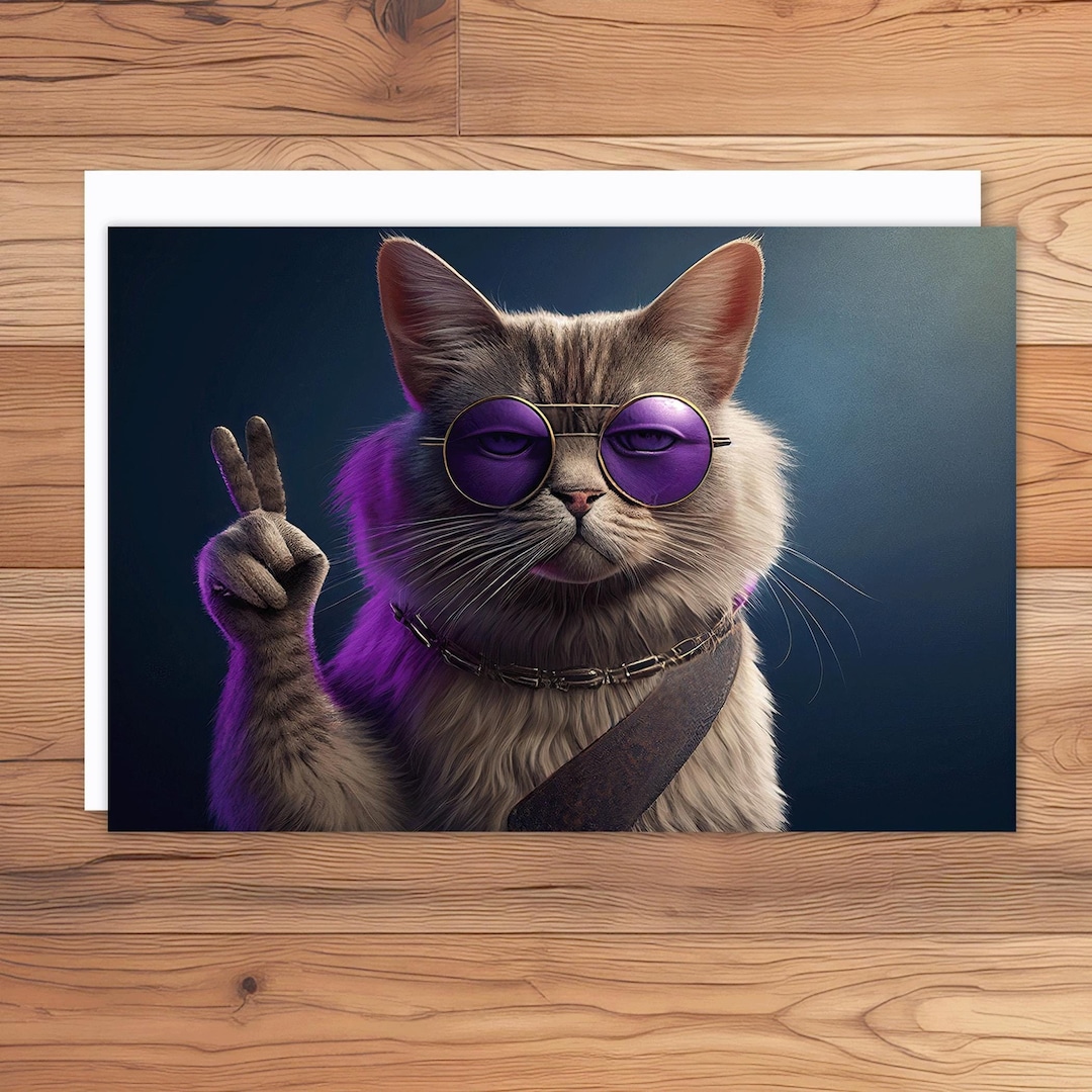 Peace Sign Hippie Cat Custom Card With Peace Cat Birthday Cat Card ...
