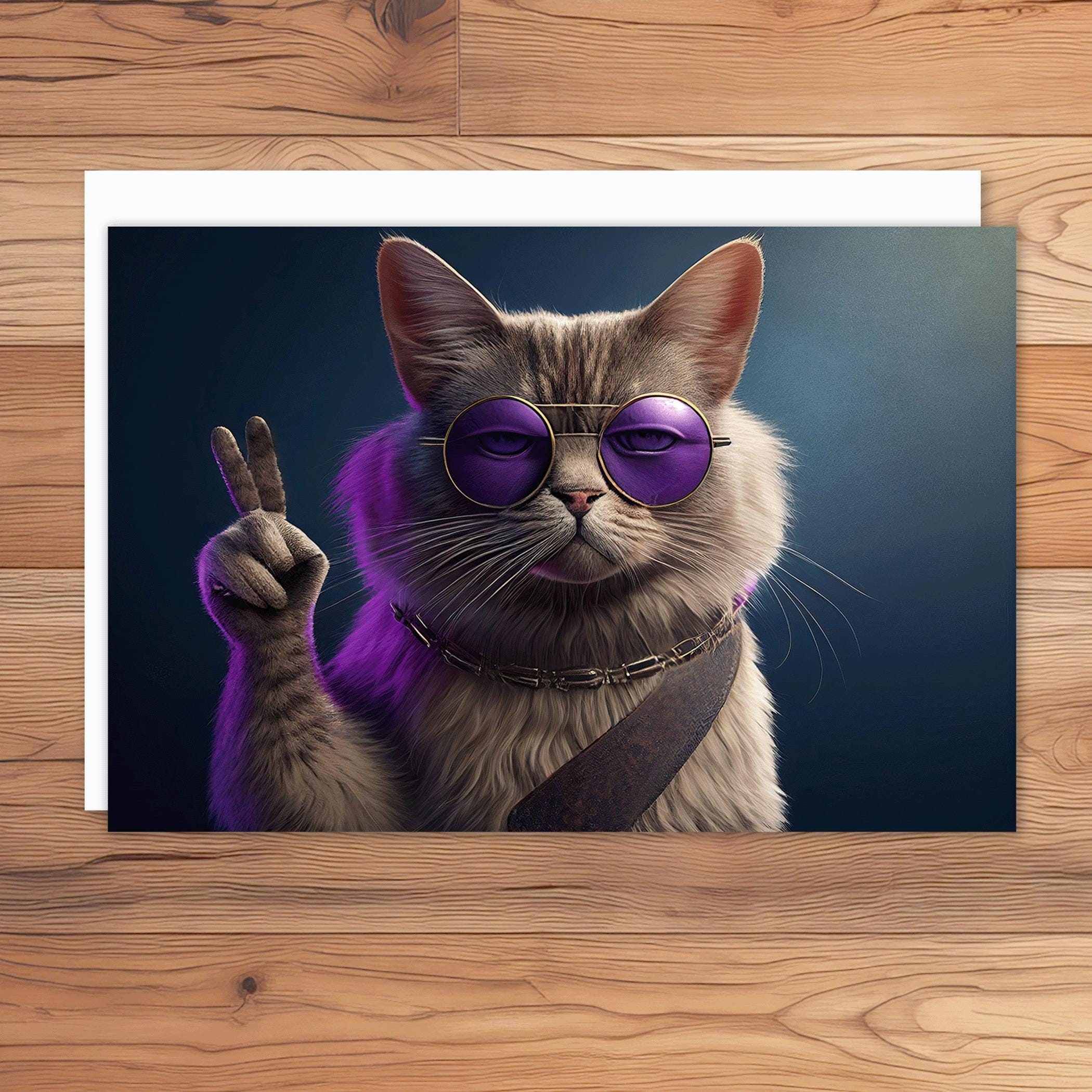 Peace Sign Hippie Cat Custom Card With Peace Cat Birthday Cat Card ...