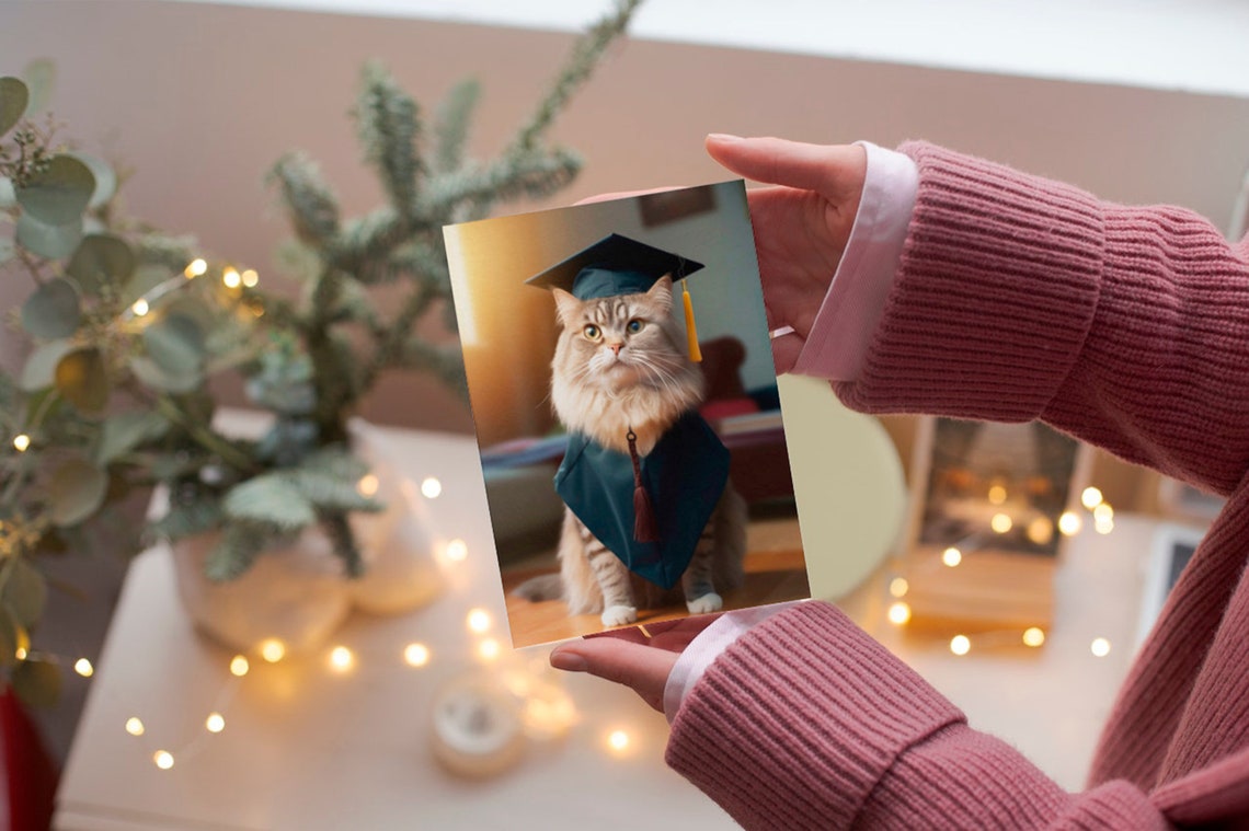 Graduation Cat in Cap and Gown Graduation Cat Card - Etsy
