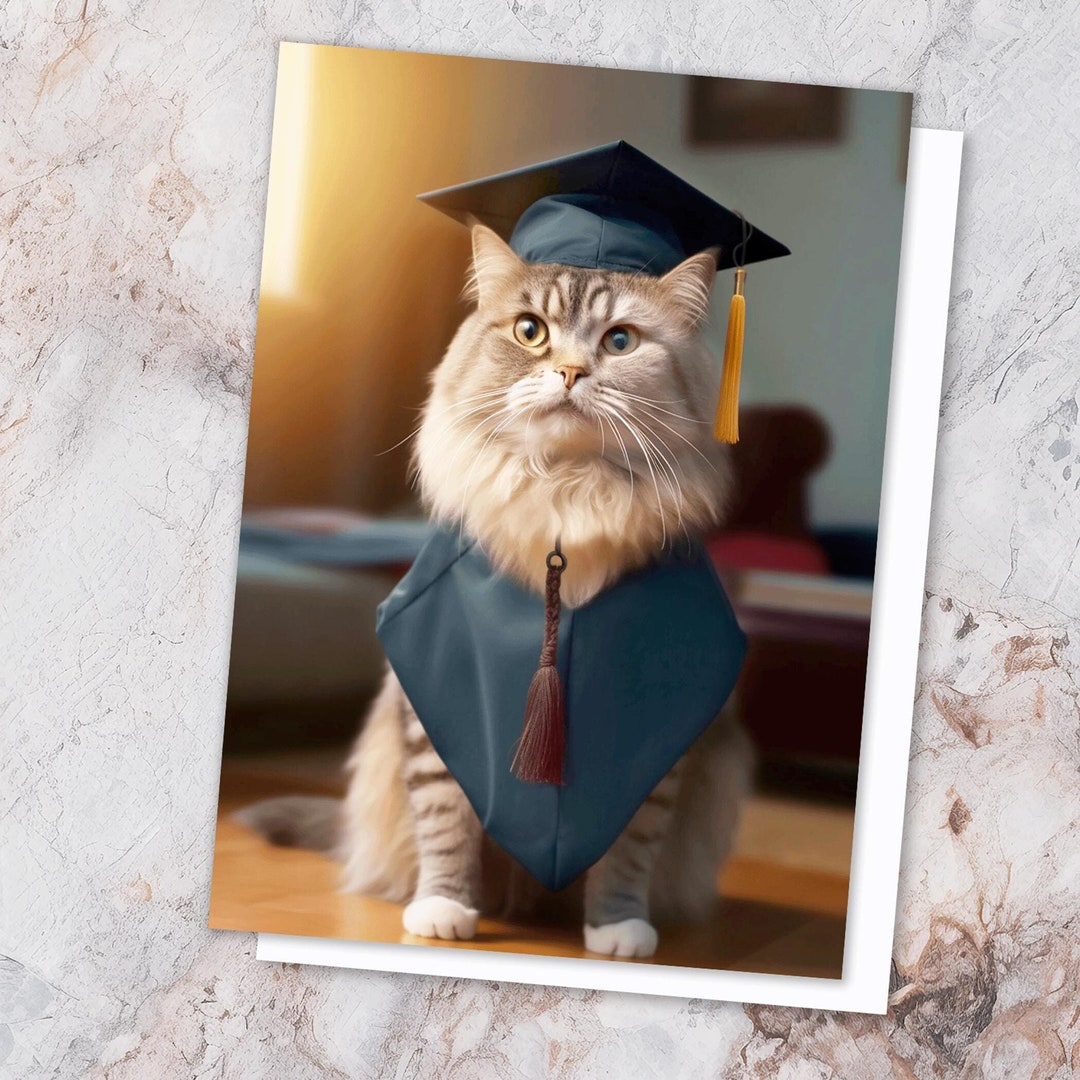 Graduation Cat in Cap and Gown Graduation Cat Card Personalized and ...
