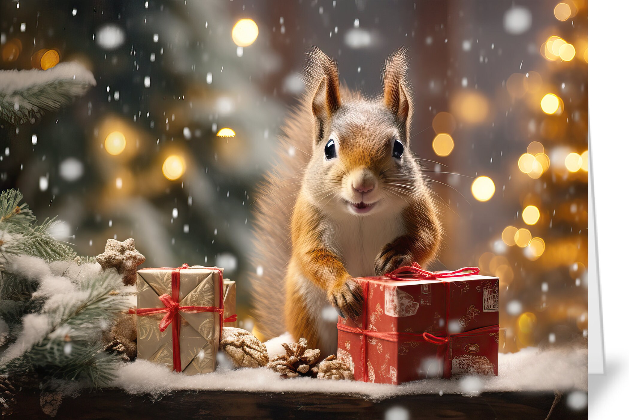Christmas Squirrel With Packages 5 X7 Greeting Card Customizable - Etsy