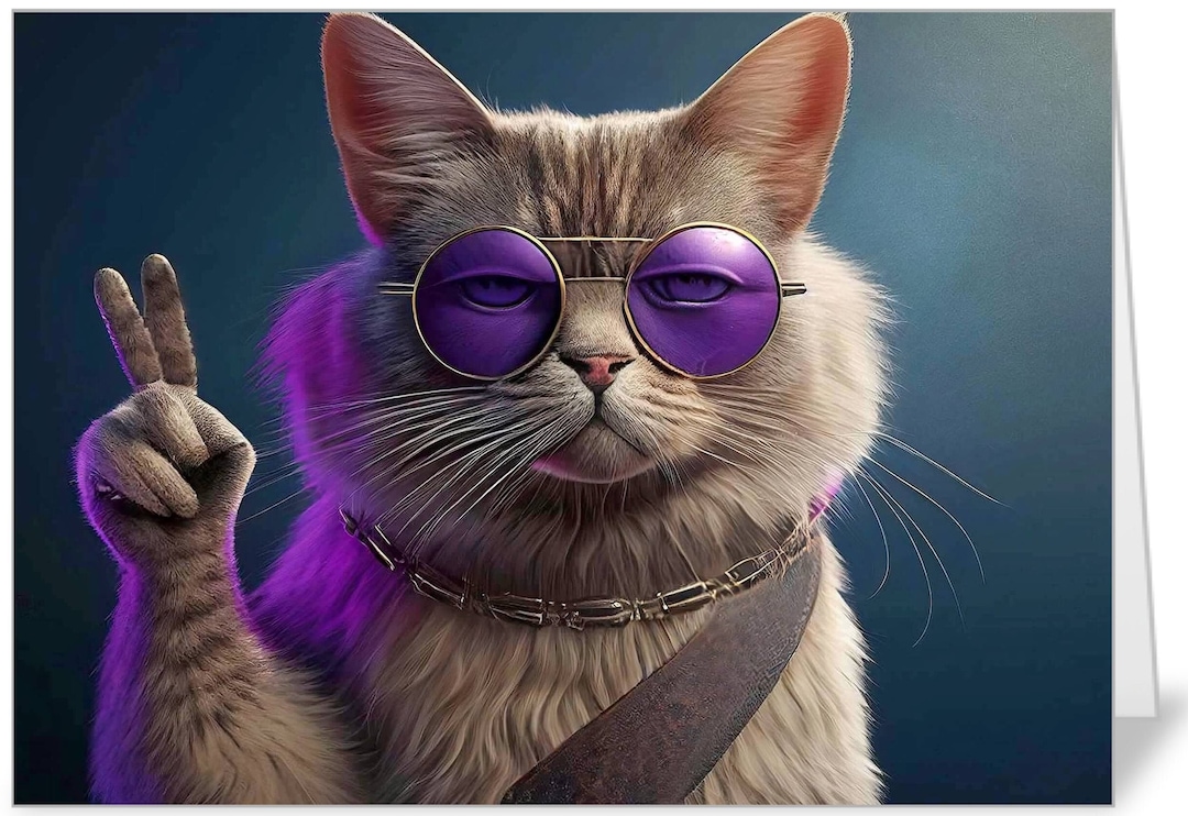 Peace Sign Hippie Cat 5x7 Custom Personalized Greeting Cards With White ...