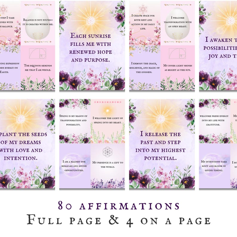 Spring Affirmation Cards for Equinox, Printable Ostara Celebration ...