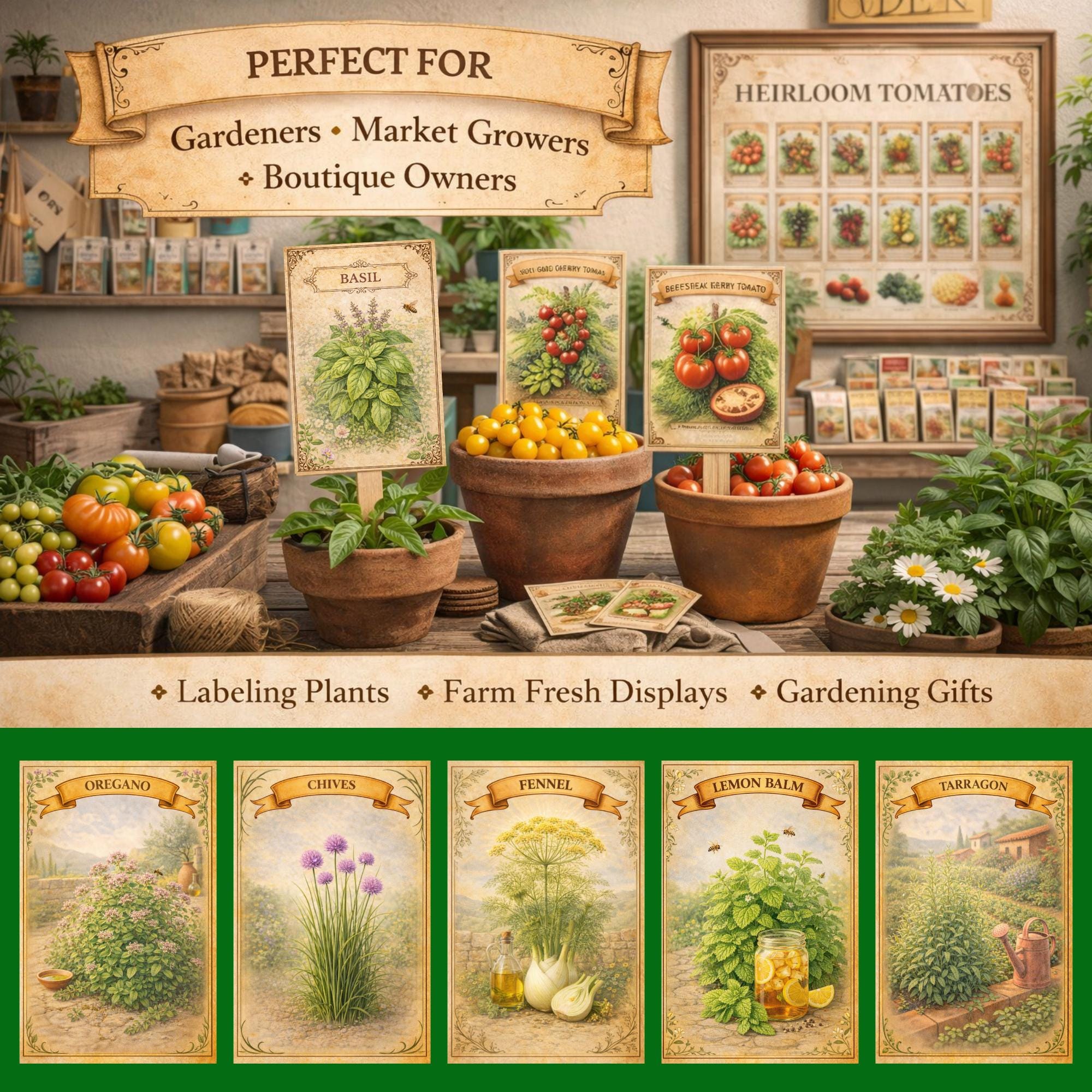 Vintage Botanical Herb Garden Markers, Printable Plant Labels (PDF ...