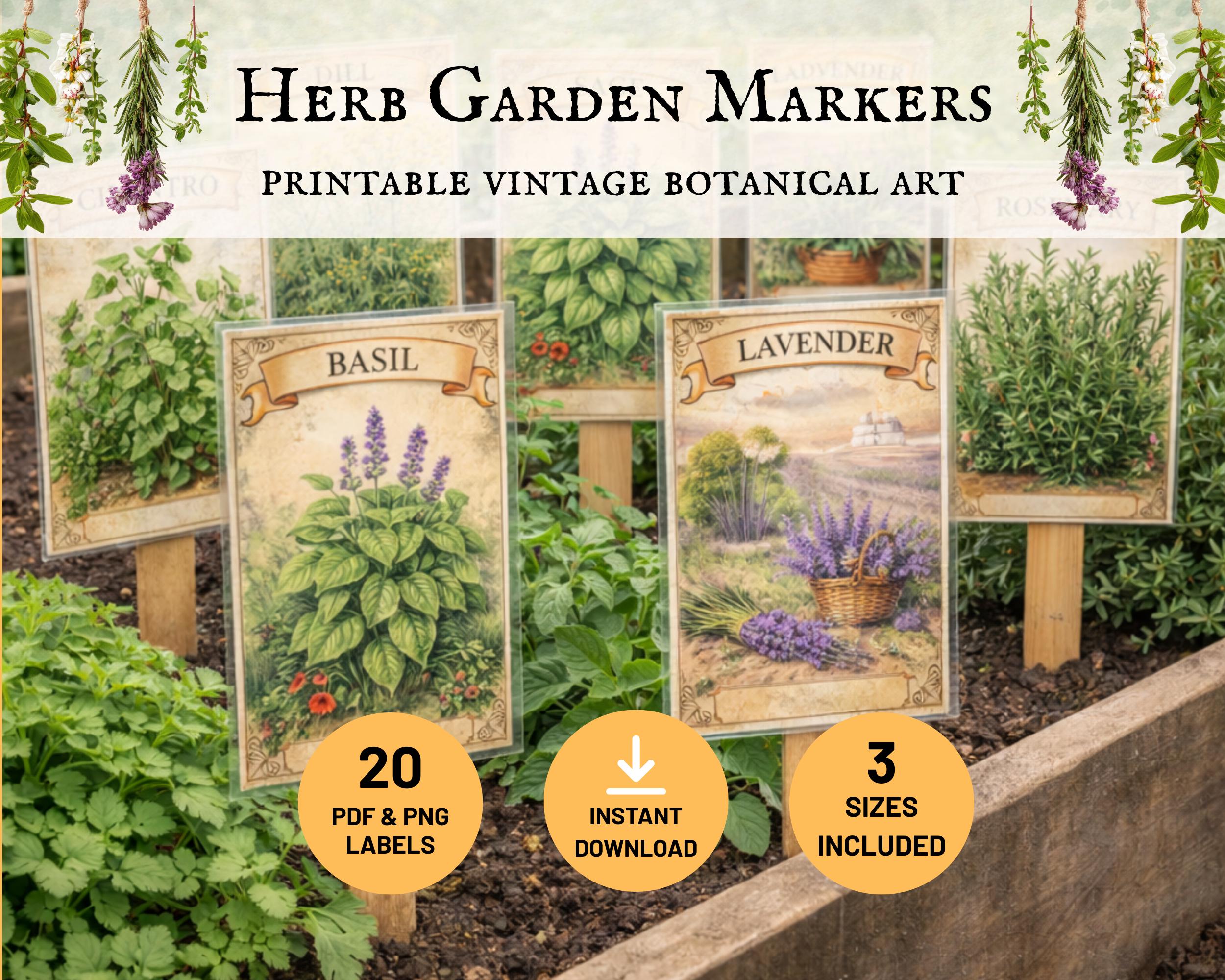 Vintage Botanical Herb Garden Markers, Printable Plant Labels (PDF ...