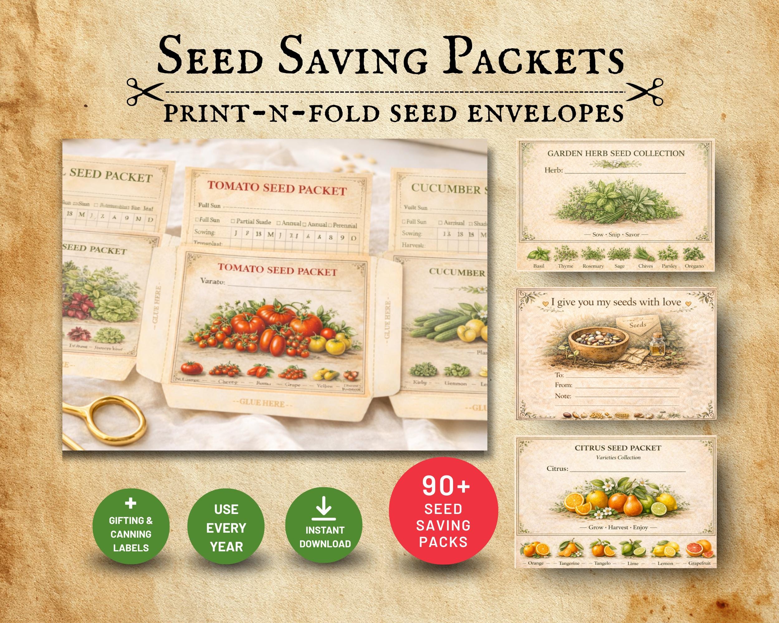 Printable Seed Saving Packets, Garden Seed Storage Envelopes (digital ...