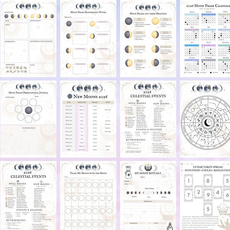 2026 Moon Calendar, Lunar Phase Charts, Witchy Astrology Guide, Tarot ...
