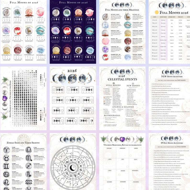 2026 Moon Calendar, Lunar Phase Charts, Witchy Astrology Guide, Tarot ...