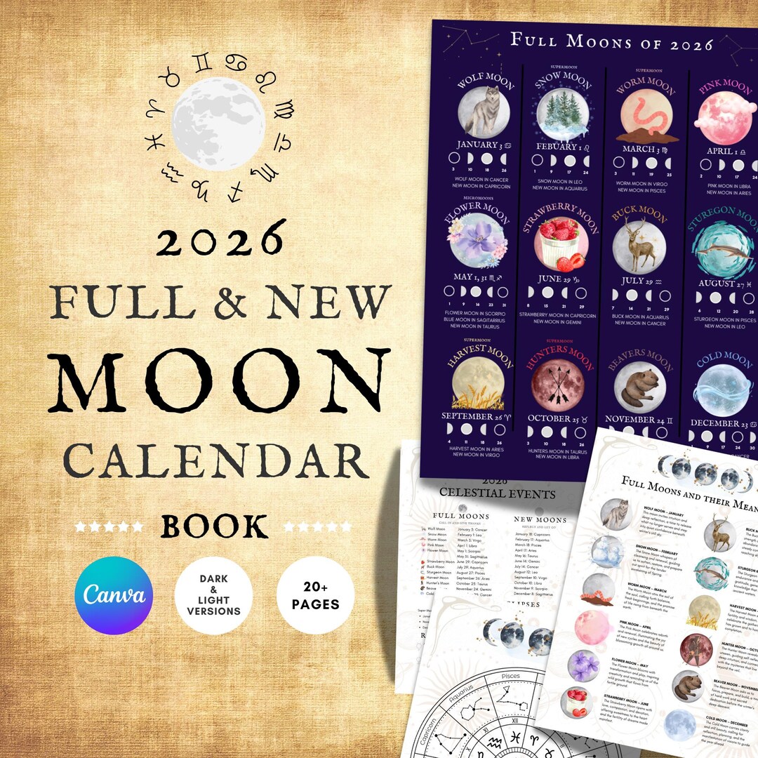 2026 Moon Calendar, Lunar Phase Charts, Astrology Guide, Tarot Zodiac ...