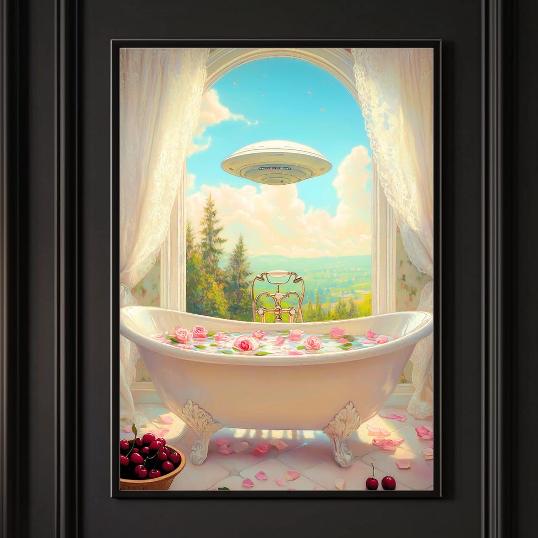 Girly Girl Bathroom Decor, Whimsical UFO Fine Art Poster, Cherry ...