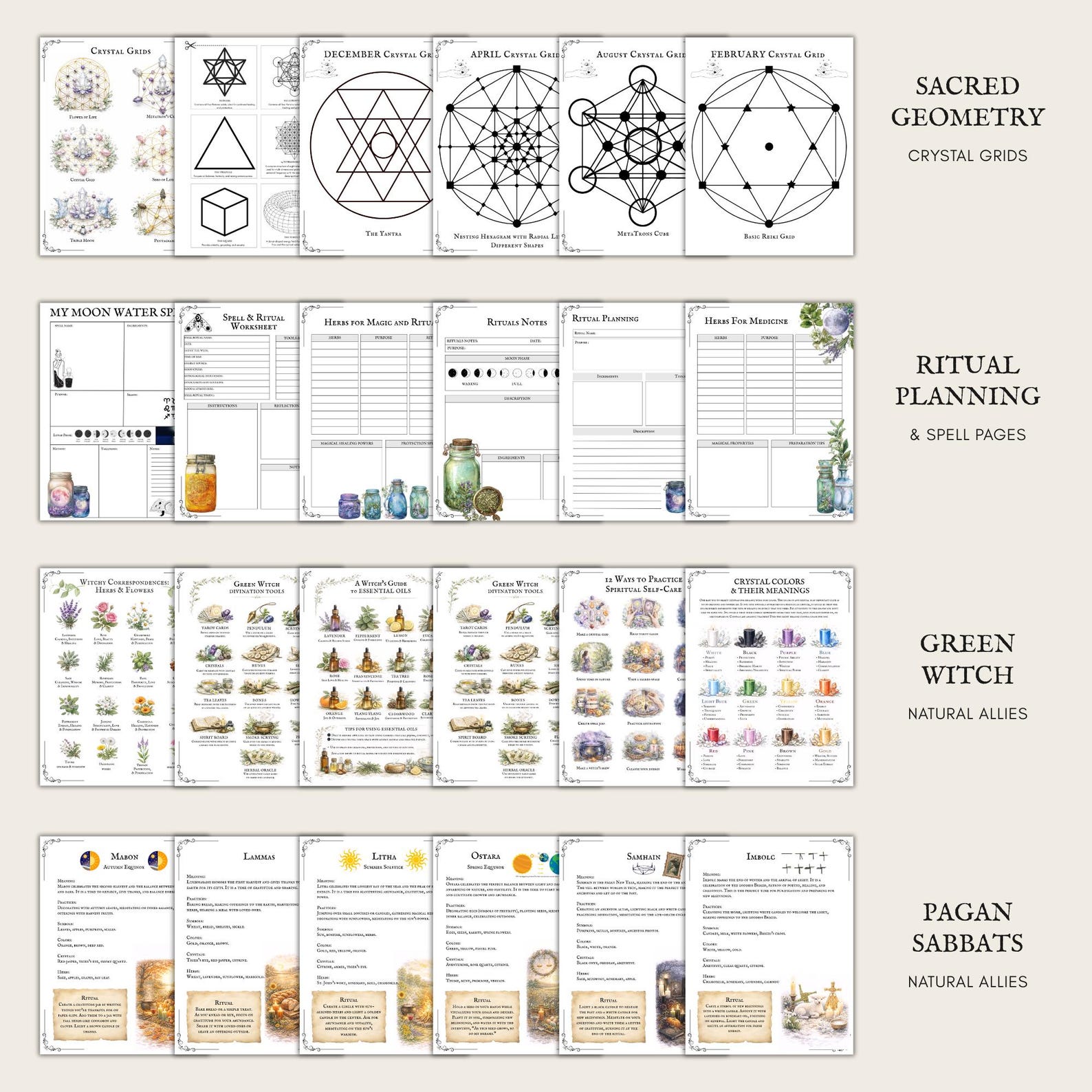 Witchcraft Planner, Goddess Grimoire Pages, Digital Green Witch ...