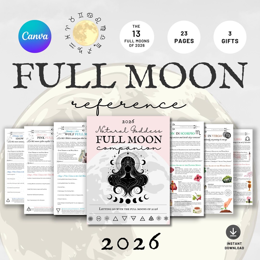 Full Moon Calendar, Lunar Guide 2026, Seasonal Astrology, Witchy Ritual ...