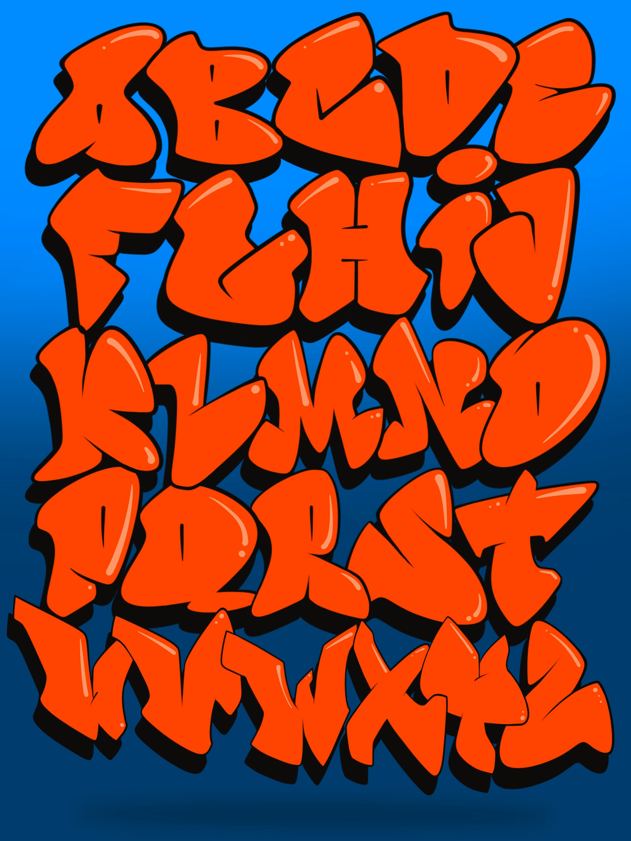 Bubble Letters Graffiti Alphabet Procreate Stamp Set Etsy