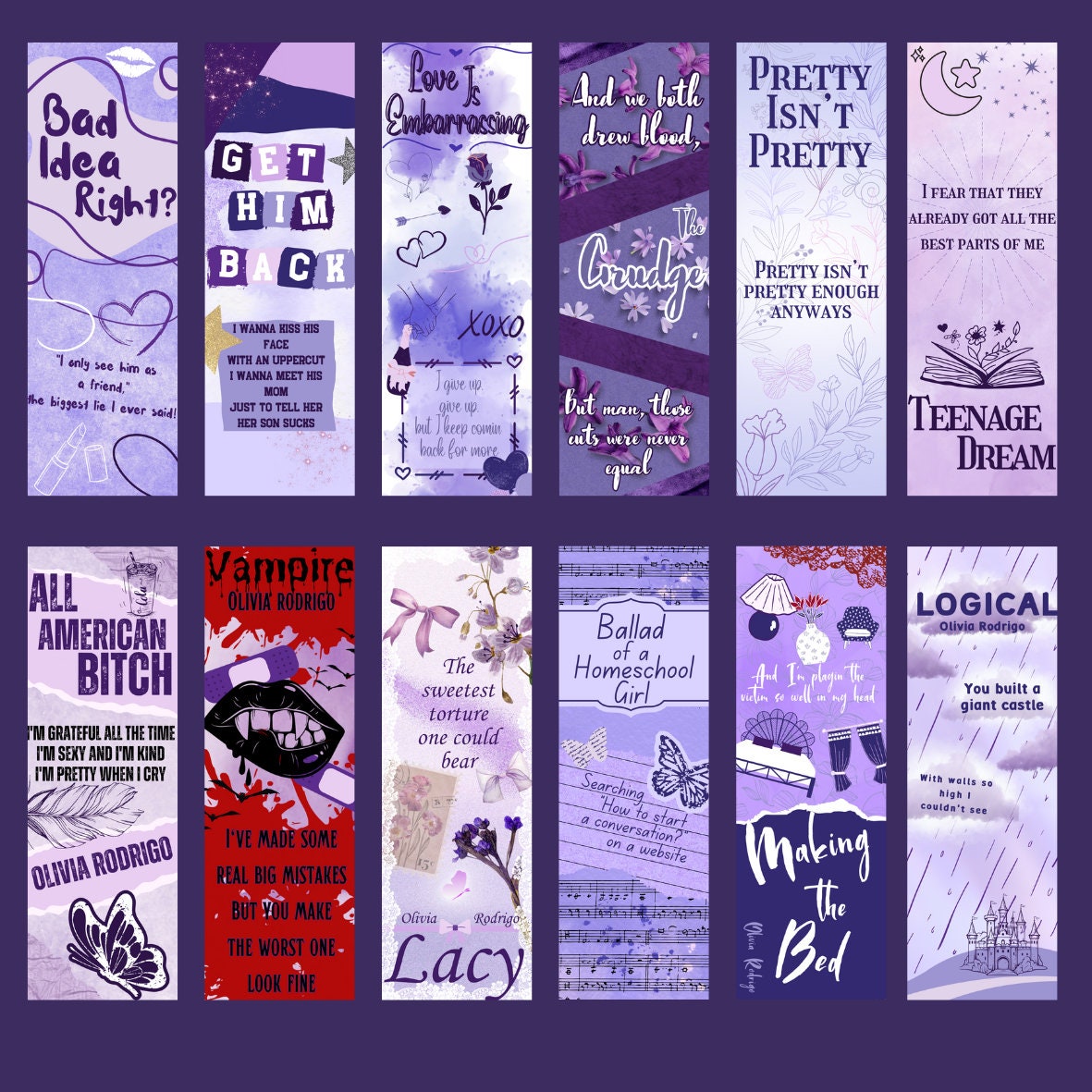 Olivia Rodrigo Guts Bookmarks 12 Count - Etsy