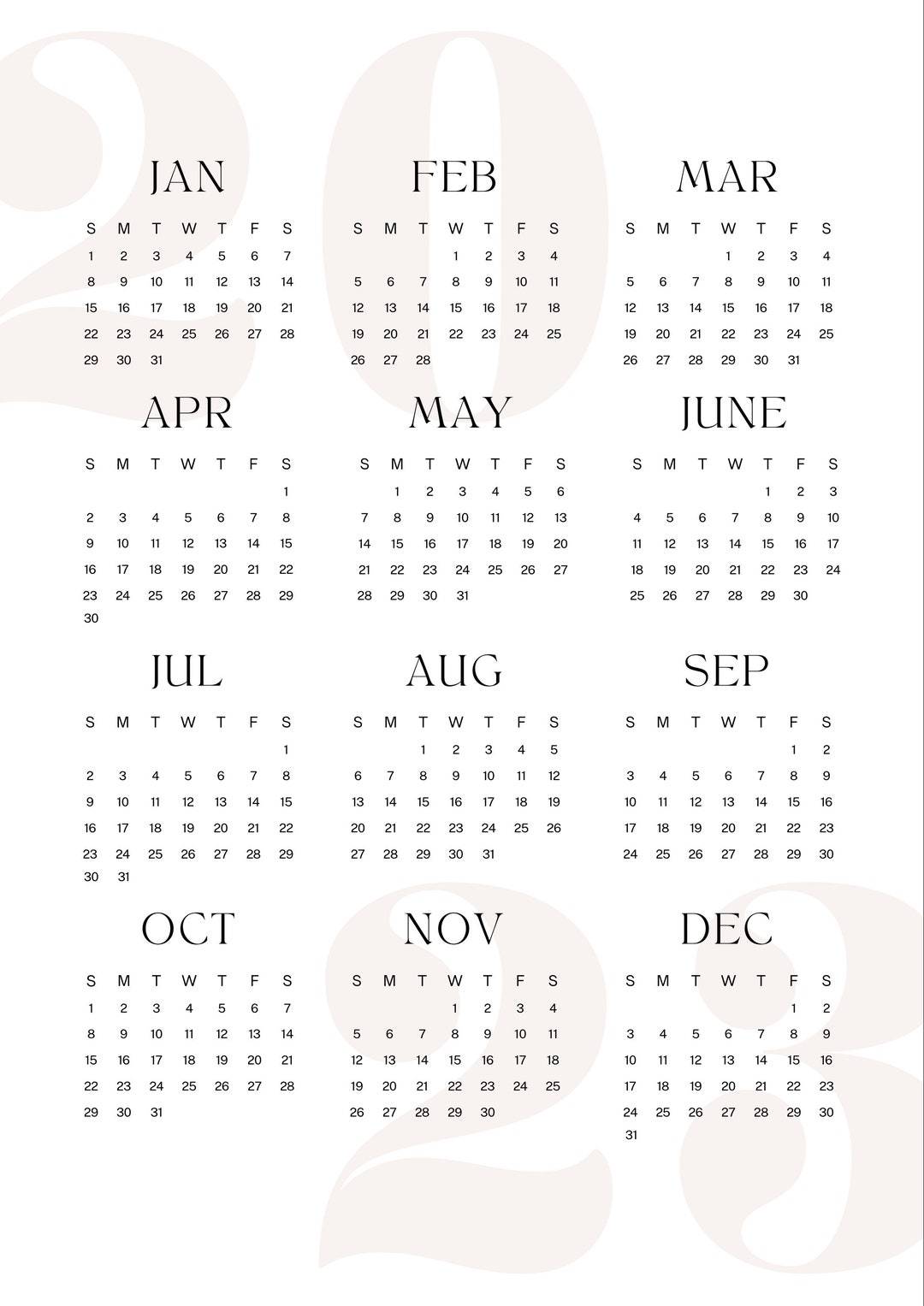 2023 Full Year Calendar // INSTANT DOWNLOAD - Etsy