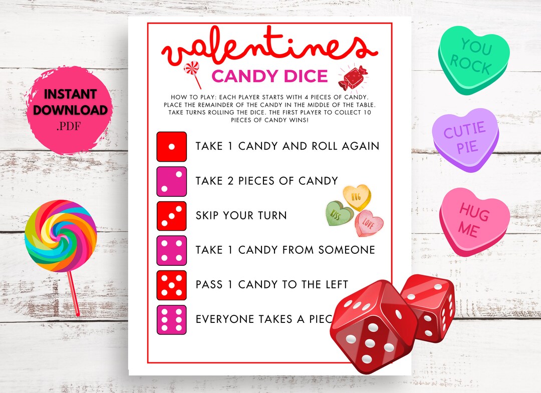 Valentine's Day Candy Dice Kids Classroom Game Be Mine Fun Valentine ...