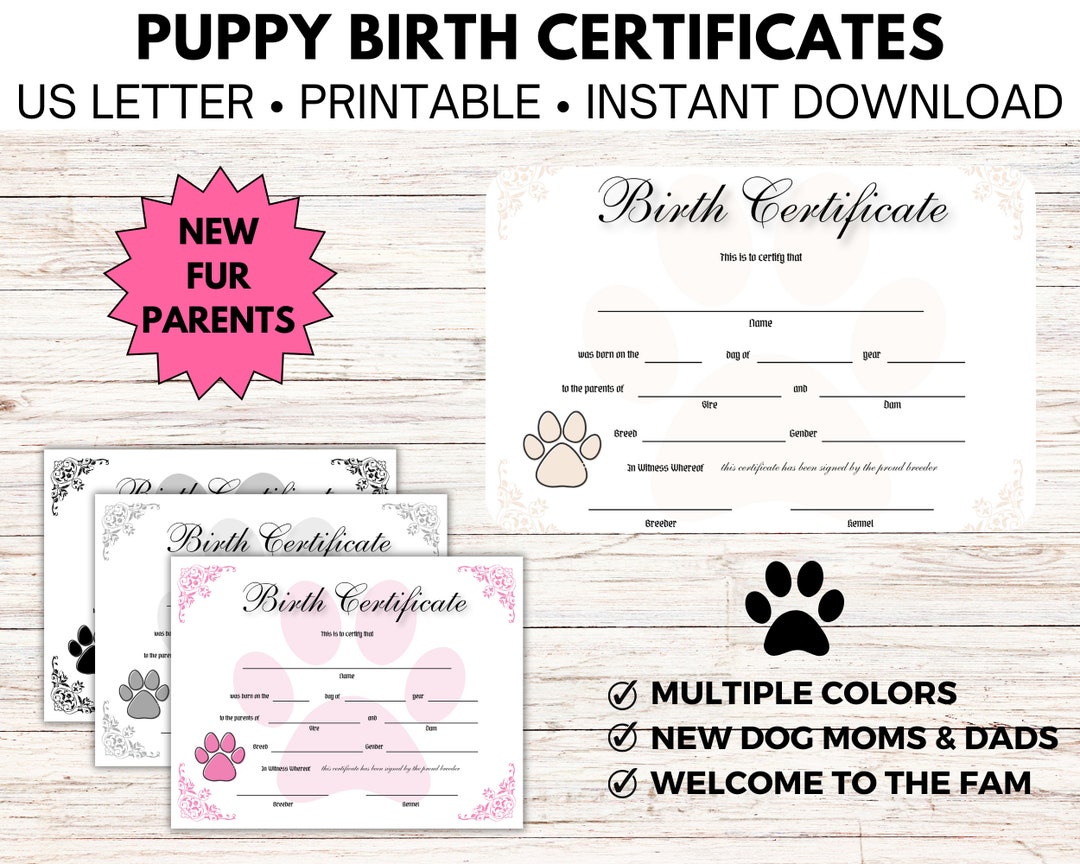 Puppy Birth Certificates, Puppy Birthday Party, Dog Breeder Forms, Dog ...