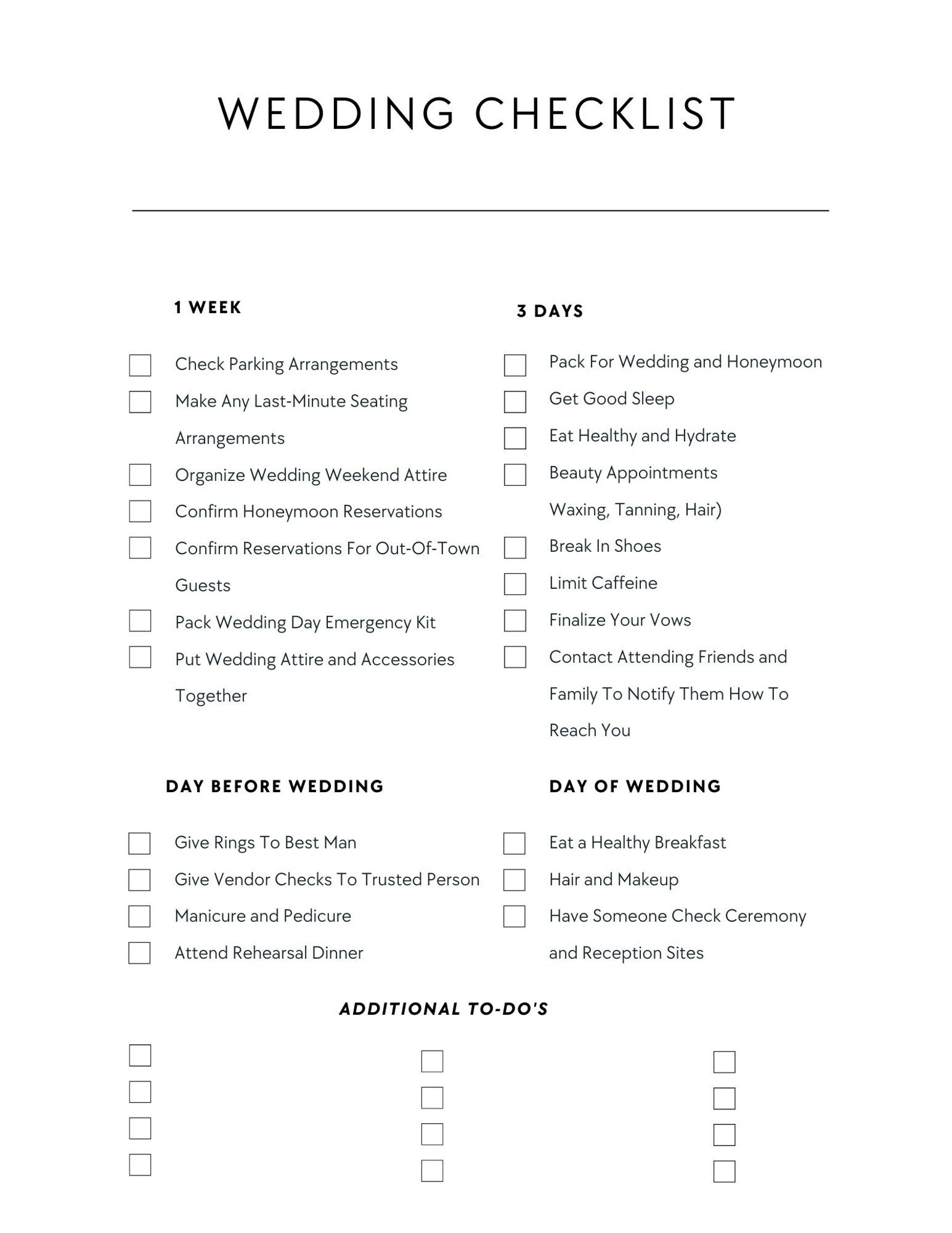 Wedding Checklist Timeline, Instant Download (3 Pages) - Etsy