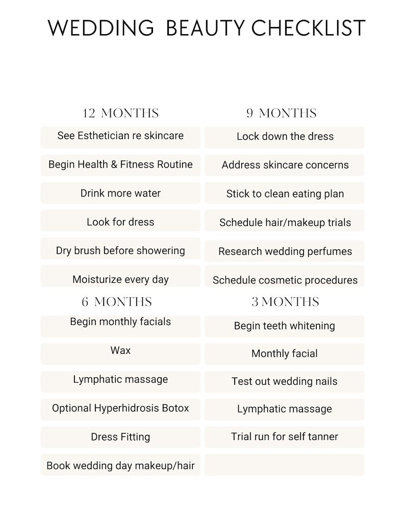 Wedding Beauty Timeline - Wedding Glam Digital Download PDF - Etsy