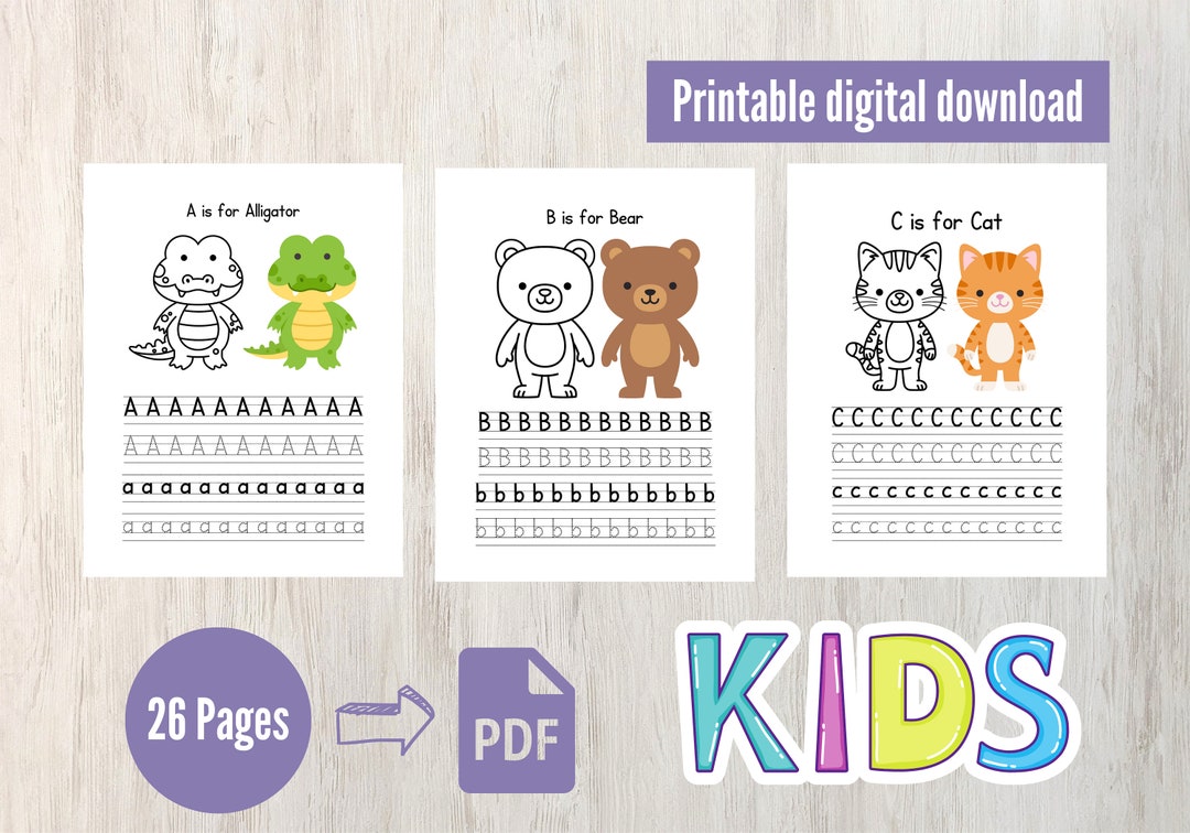 Set of 26 Alphabet Worksheets - Printable - Tracing - Coloring ...