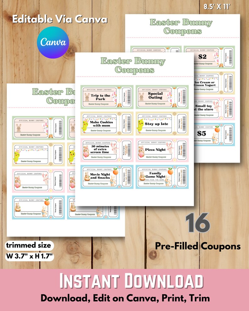 Easter Bunny Coupons/bunny Bucks/easter Egg Filler/easter Basket ...