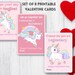 Unicorn Valentine's Day Cards, Valentine's Day Cards for Kids, Instant ...