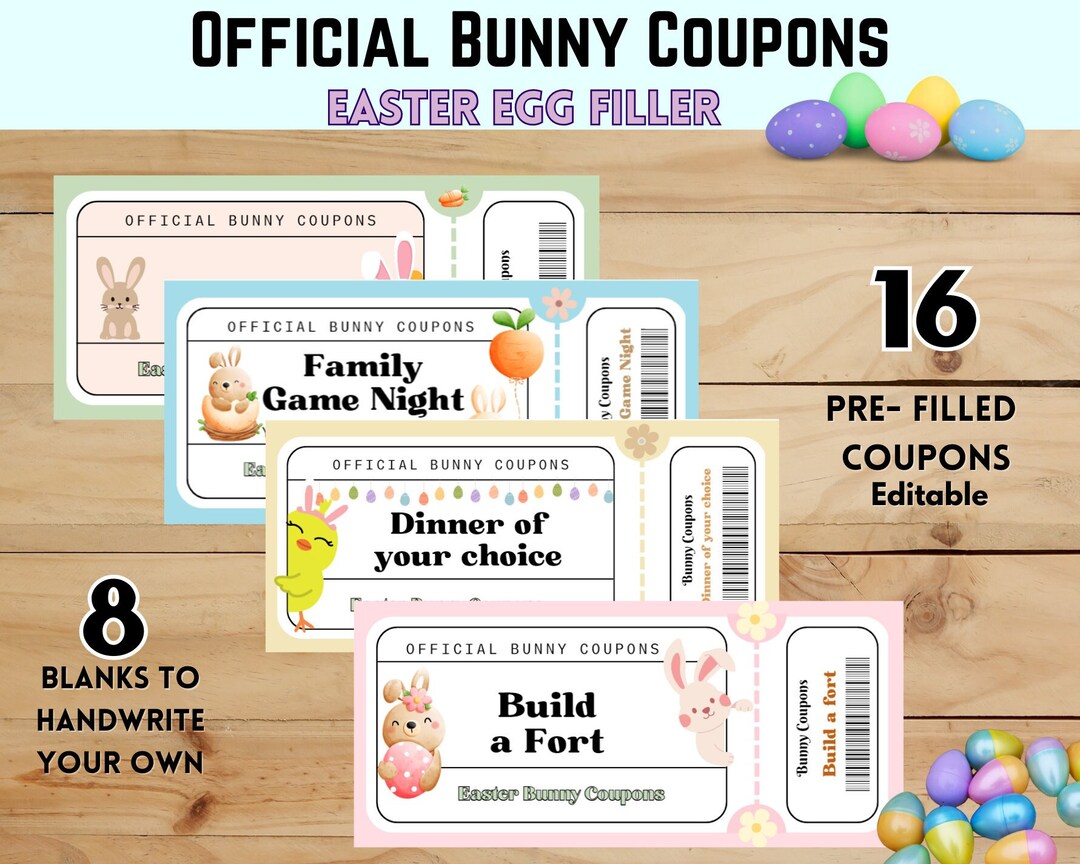 Easter Bunny Coupons/bunny Bucks/easter Egg Filler/easter Basket ...