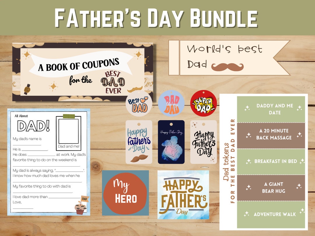 Father's Day Bundle Gift for Dad Pennants Gift Tags Banners Father's ...