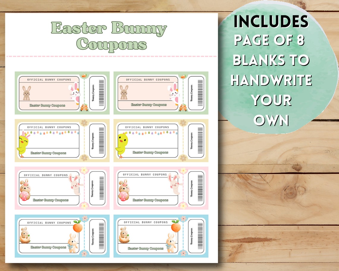 Easter Bunny Coupons/bunny Bucks/easter Egg Filler/easter Basket ...