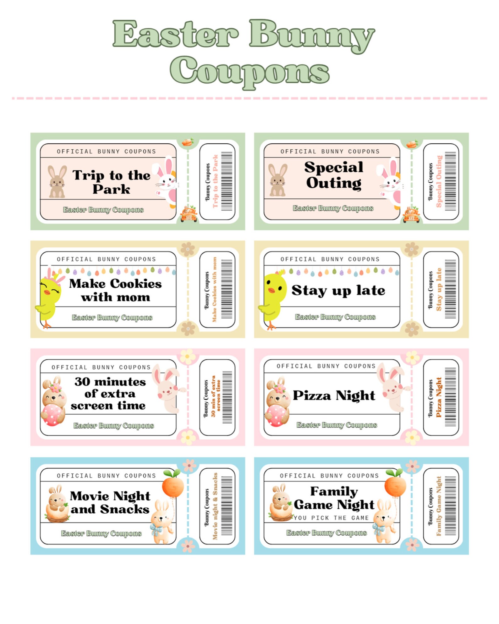 Easter Bunny Coupons/bunny Bucks/easter Egg Filler/easter Basket ...