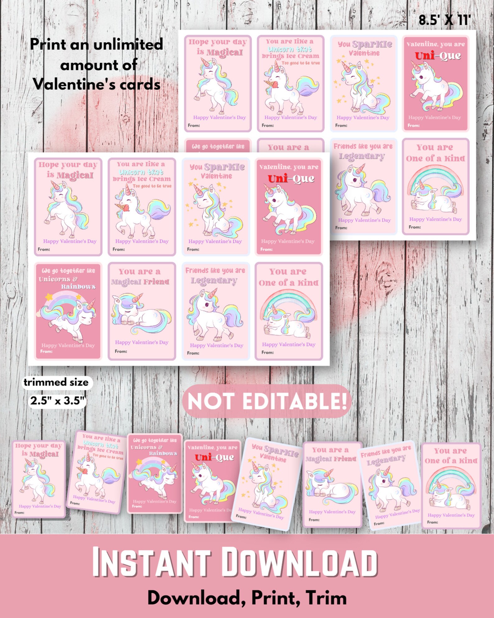 Unicorn Valentine's Day Cards, Valentine's Day Cards for Kids, Instant ...
