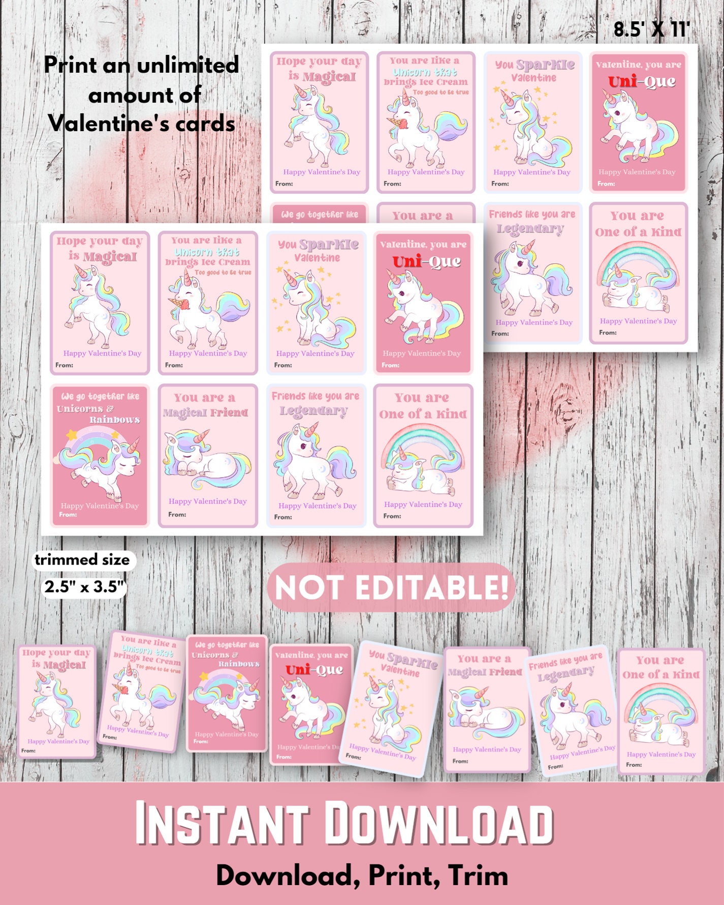 Unicorn Valentine's Day Cards, Valentine's Day Cards for Kids, Instant ...