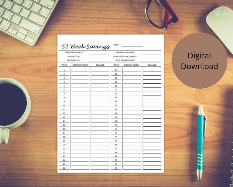 52 Week Savings Plan Spreadsheet Printable - Etsy