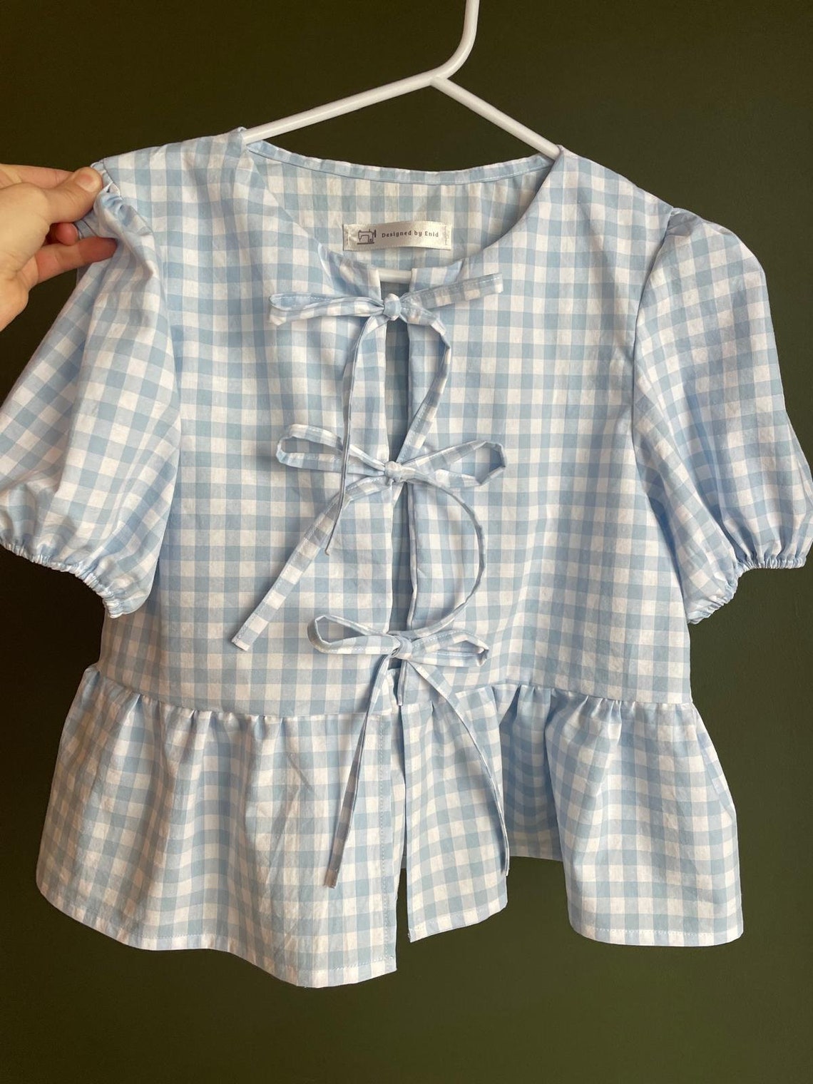 Tie Front Top GANNI Dupe Puff Sleeve Made to Order - Etsy