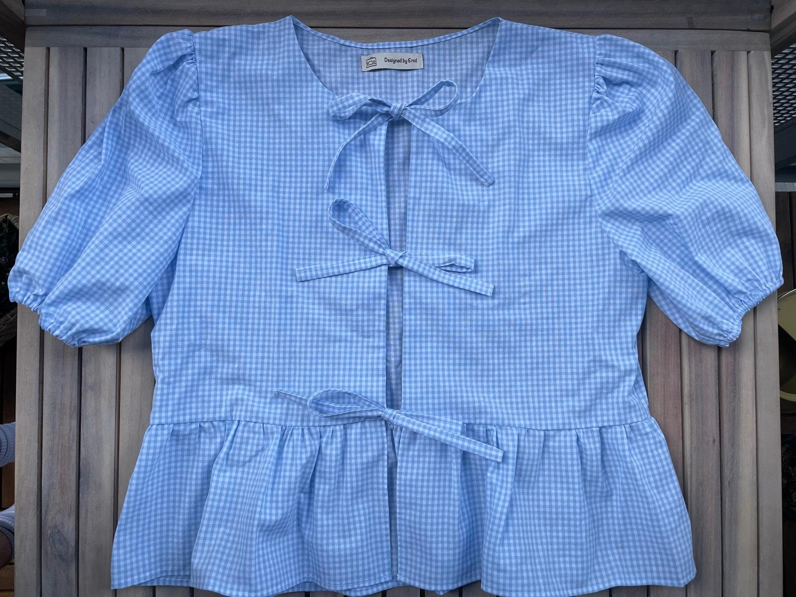 Tie Front Top - GANNI Dupe - Puff Sleeve - Made to Order - Etsy