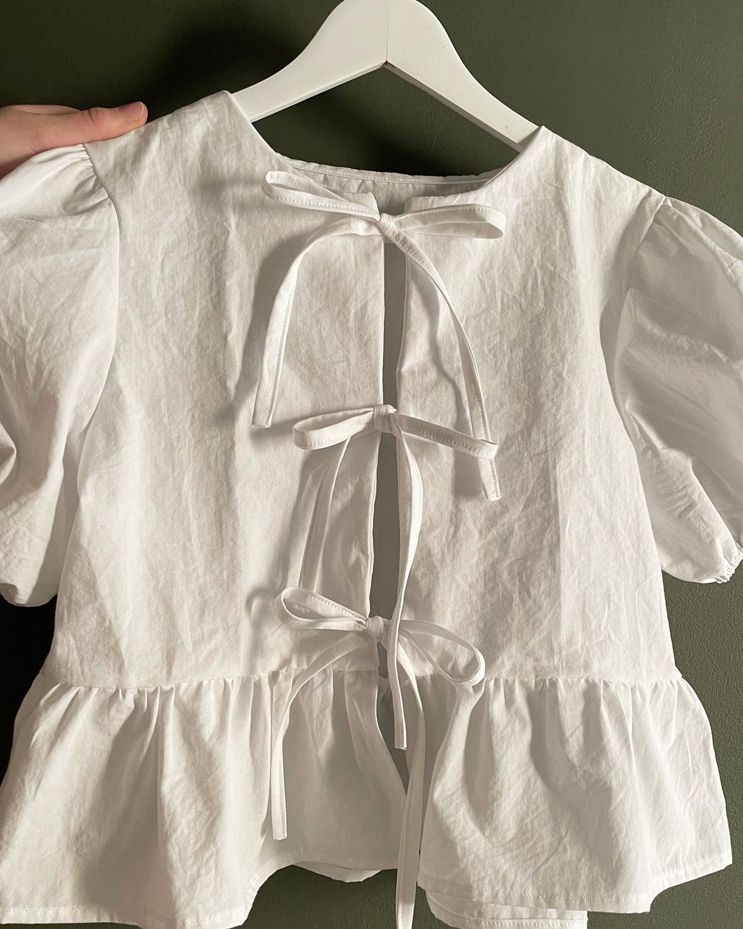 Tie Front Top - GANNI Dupe - Puff Sleeve - Made to Order - Etsy