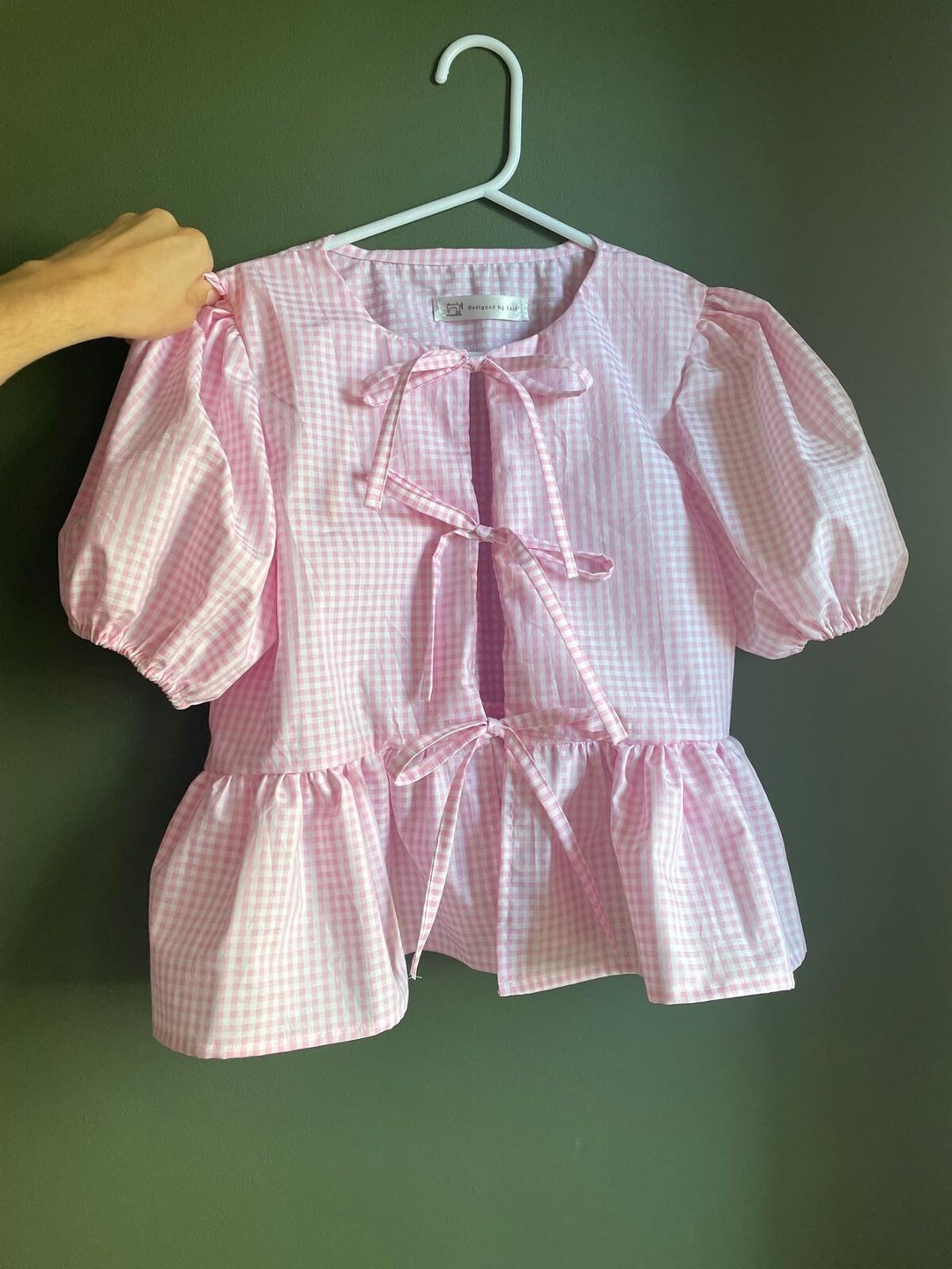 Tie Front Top - GANNI Dupe - Puff Sleeve - Made to Order - Etsy UK