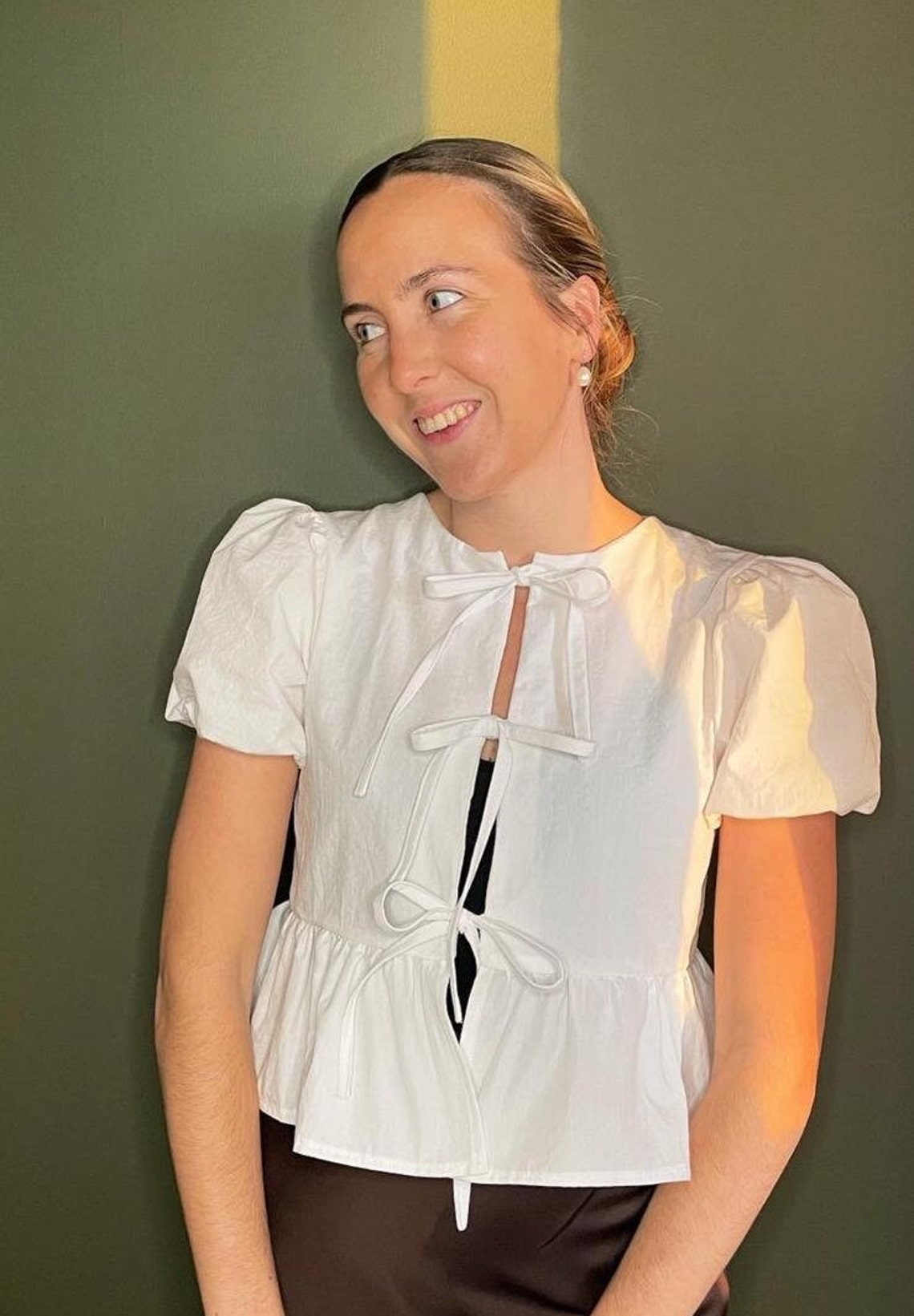 Tie Front Top - GANNI Dupe - Puff Sleeve - Made to Order - Etsy